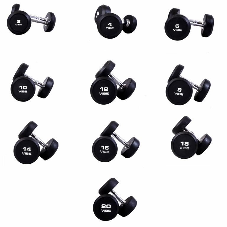 Round Rubber Dumbbells Set, 2 - 20 Kg (Pairs) - Vibe Round Rubber Dumbbells Set, 2 - 20 Kg (Pairs) - Vibe